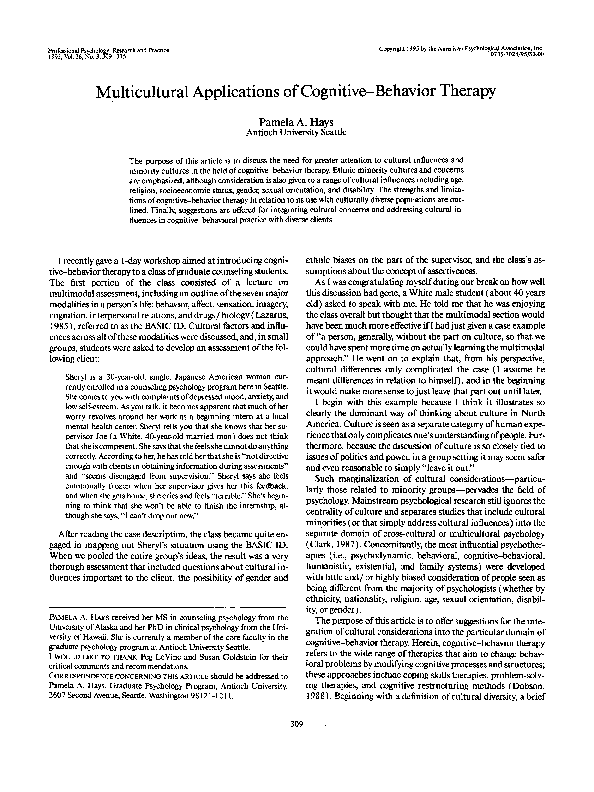 (PDF) Multicultural applications of cognitive-behavior therapy
