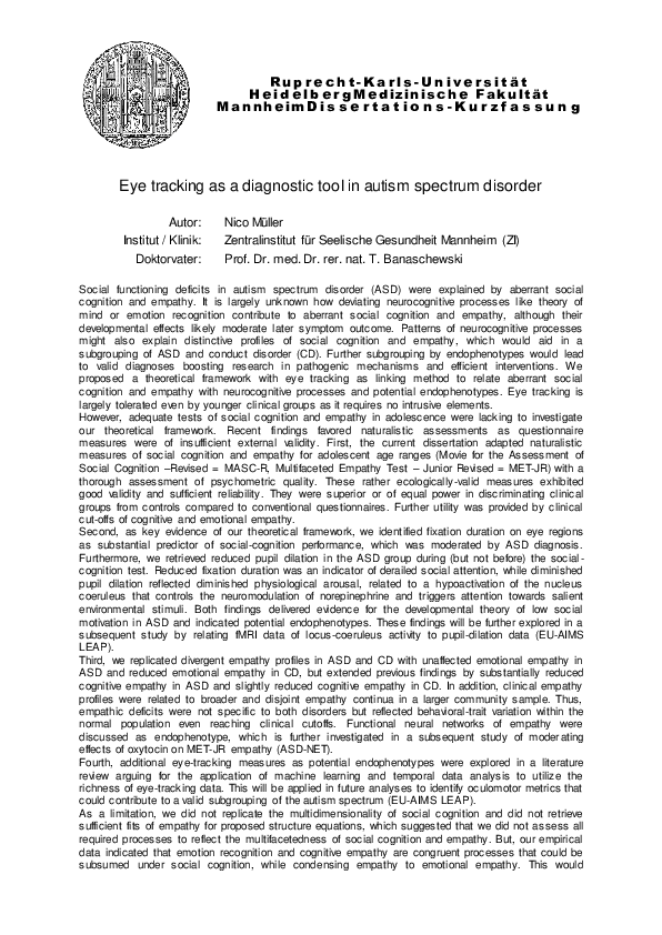 (PDF) Eye tracking as a diagnostic tool in autism spectrum disorder ...