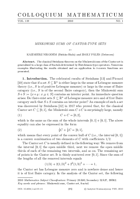 (PDF) Minkowski sums of Cantor-type sets