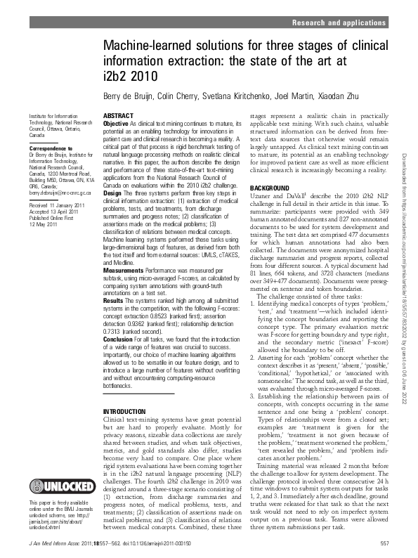 (PDF) Machine-learned solutions for three stages of clinical information extraction: the state ...