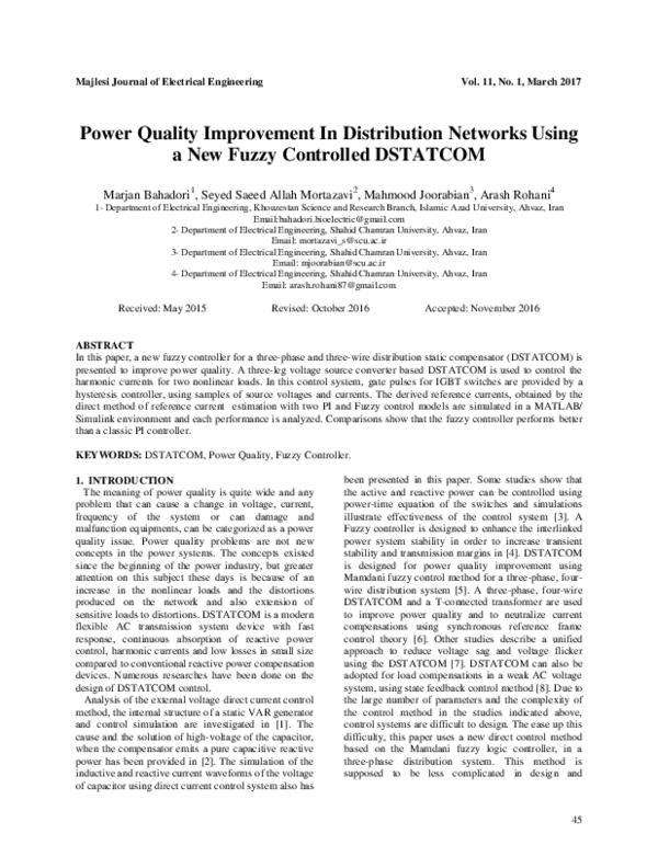Pdf Fuzzy Controlled Dstatcom For Power Quality In Networks 2162