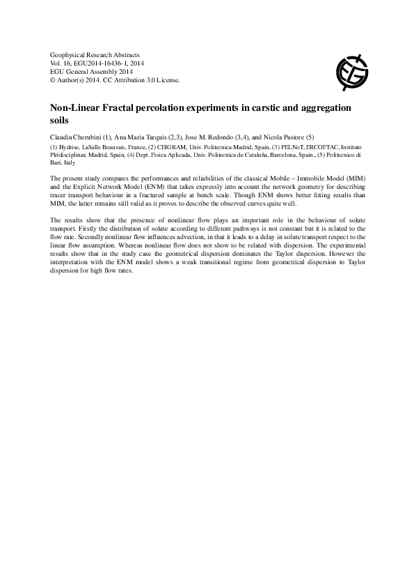 (PDF) Non-Linear Fractal percolation experiments in carstic and aggregation soils | Nicola ...