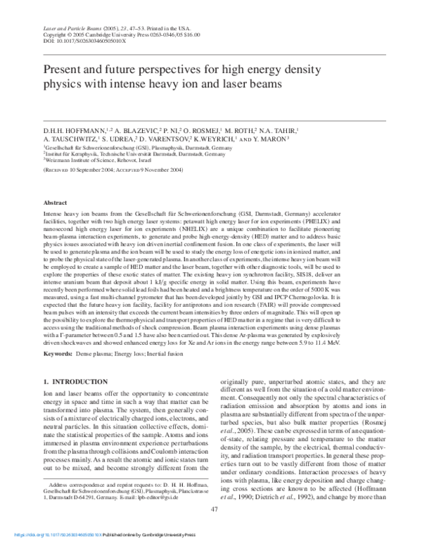 (PDF) Present and future perspectives for high energy density physics with intense heavy ion and ...