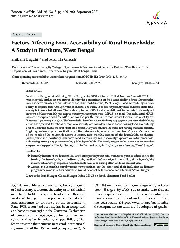 (PDF) Factors Affecting Food Accessibility of Rural Households:A Study ...