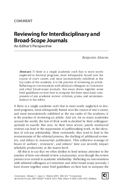 (PDF) Reviewing for Interdisciplinary and Broad-Scope Journals