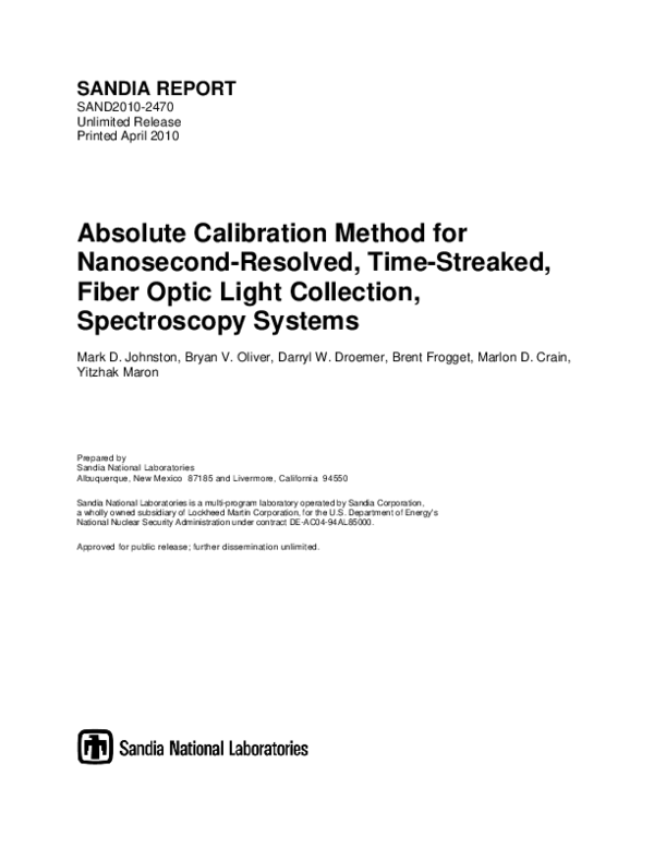 (PDF) Absolute calibration method for nanosecond-resolved, time-streaked, fiber optic light ...