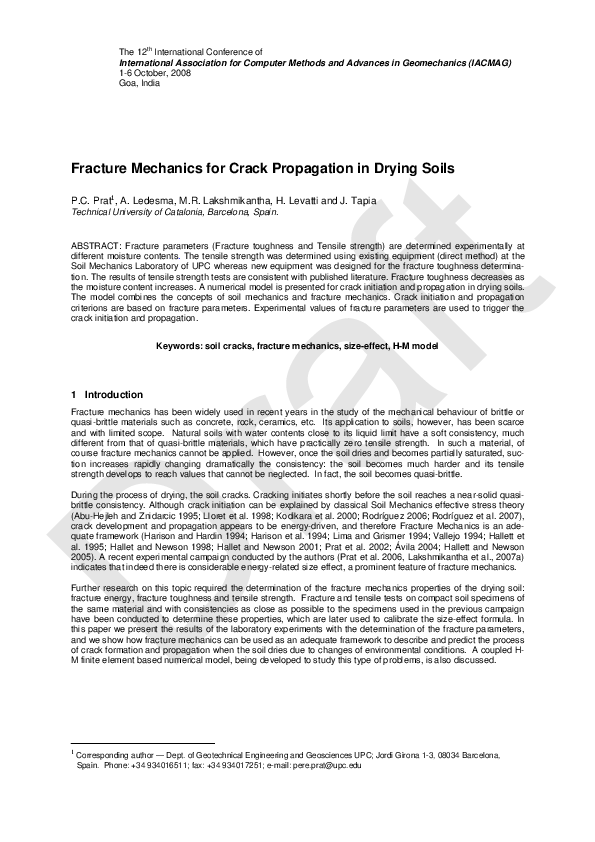 (PDF) Fracture mechanics for crack propagation in drying soils
