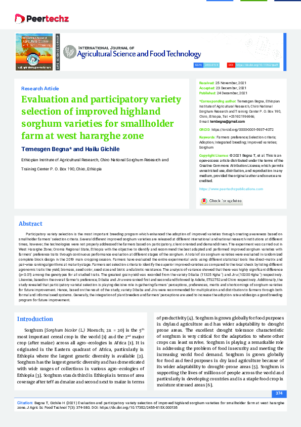 (PDF) Evaluation and participatory variety selection of improved ...