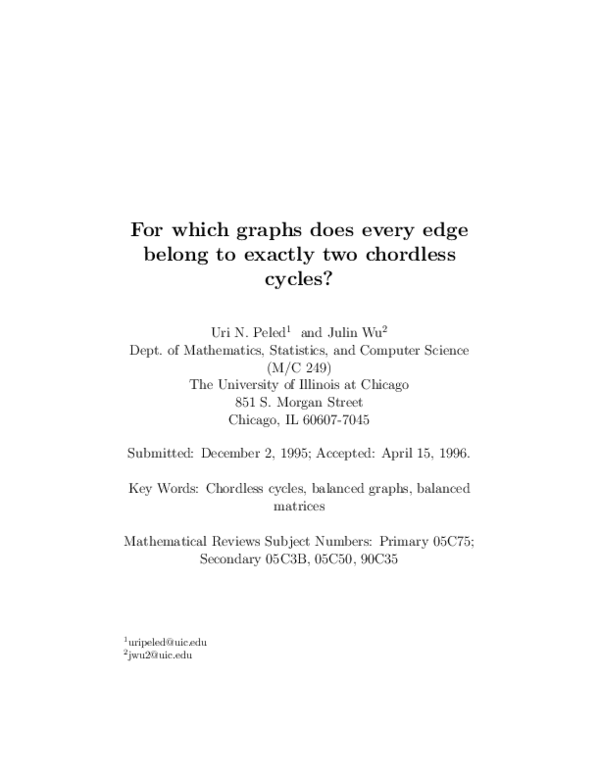 (PDF) For Which Graphs Does Every Edge Belong to Exactly Two Chordless ...