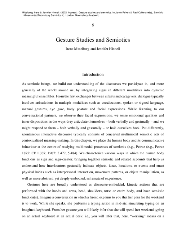 Pdf Gesture Studies And Semiotics