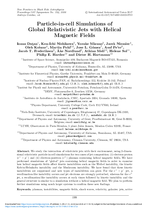 Pdf Particle In Cell Simulations Of Global Relativistic Jets With Helical Magnetic Fields
