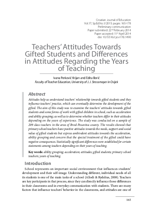 (PDF) Teachers’ Attitudes Towards Gifted Students and Differences in ...