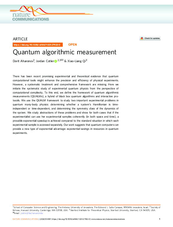 (PDF) Quantum algorithmic measurement