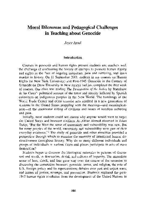 (PDF) Moral dilemmas and pedagogical challenges in teaching about genocide