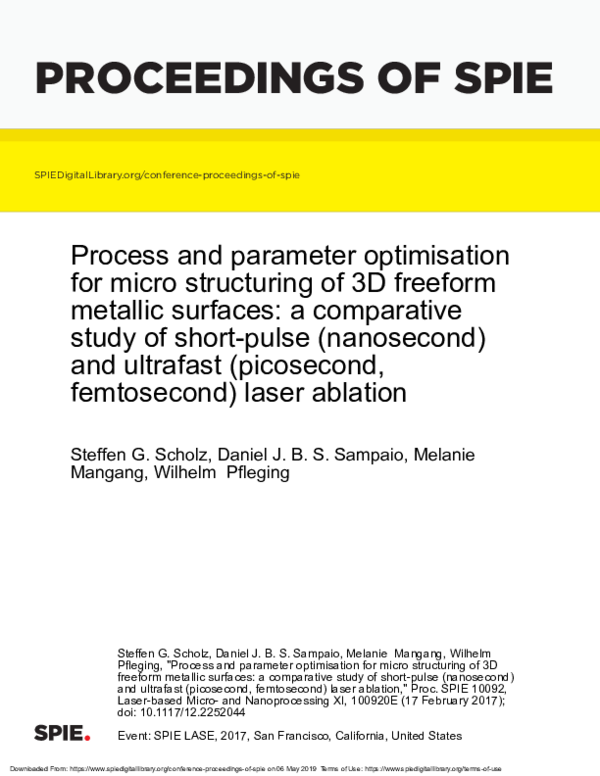 Pdf Process And Parameter Optimisation For Micro Structuring Of 3d