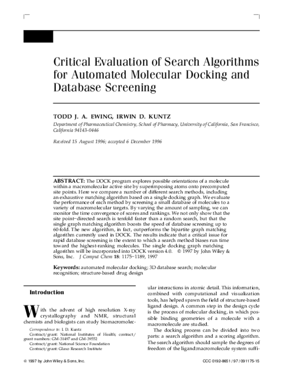 (PDF) Critical evaluation of search algorithms for automated molecular ...