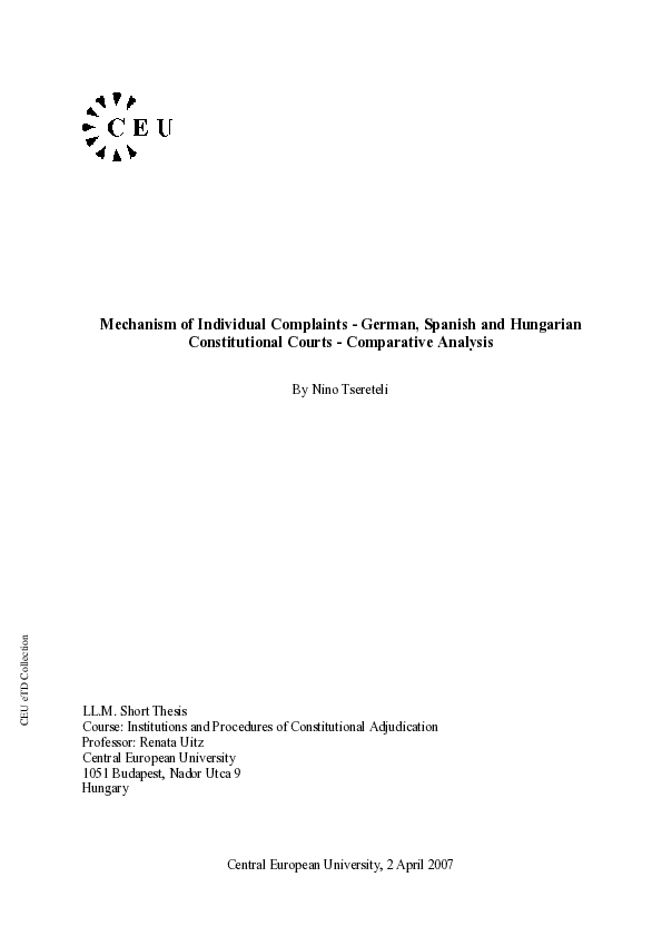 (PDF) Mechanism of Individual Complaints - German, Spanish and ...