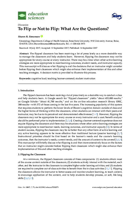 (PDF) To Flip or Not to Flip: What Are the Questions?