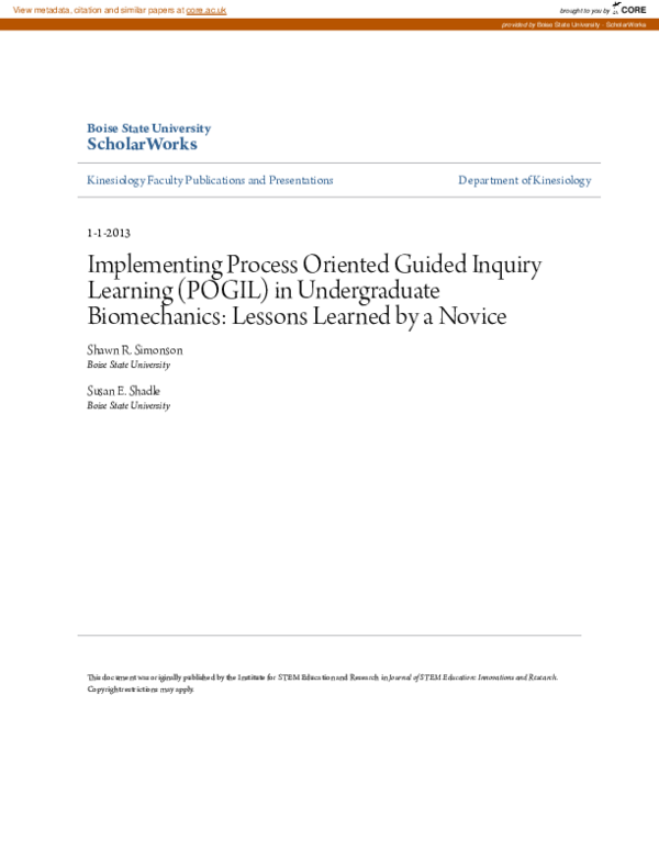 (PDF) Implementing Process-Oriented, Guided-Inquiry Learning for the First Time: Adaptations and ...