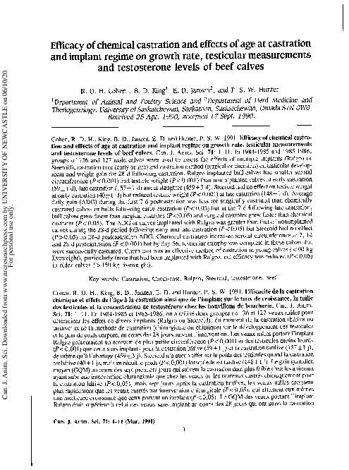 (PDF) Efficacy of chemical castration and effects of age at castration ...