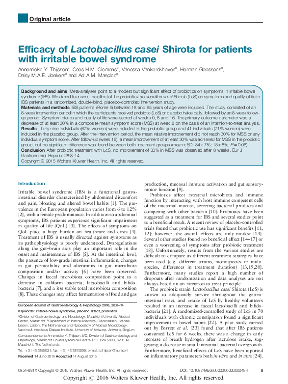(PDF) Efficacy of Lactobacillus casei Shirota for patients with ...