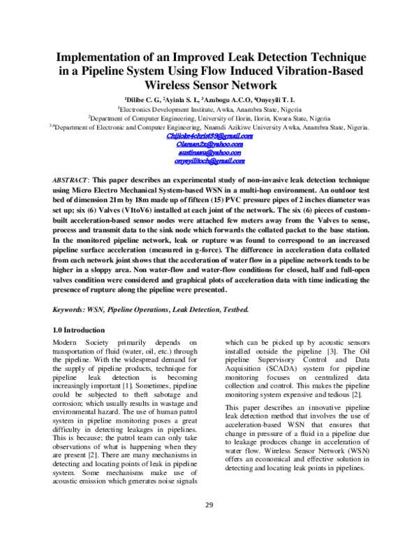 Pdf Implementation Of An Improved Leak Detection Technique In A Pipeline System Using Flow