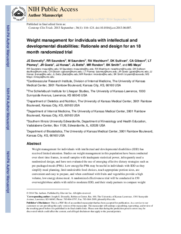 (PDF) Weight management for individuals with intellectual and ...