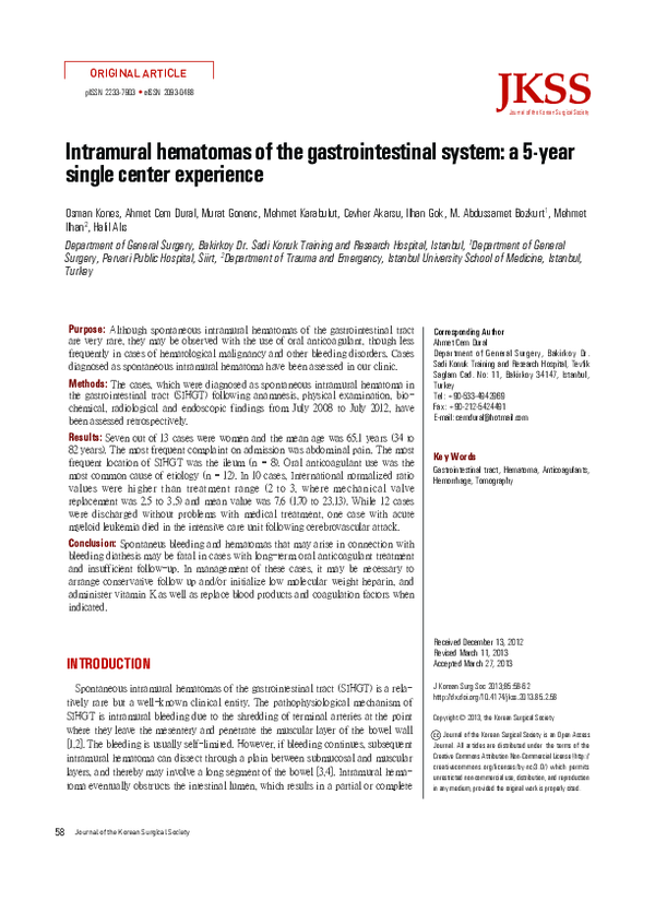 (PDF) Intramural hematomas of the gastrointestinal system: a 5-year ...