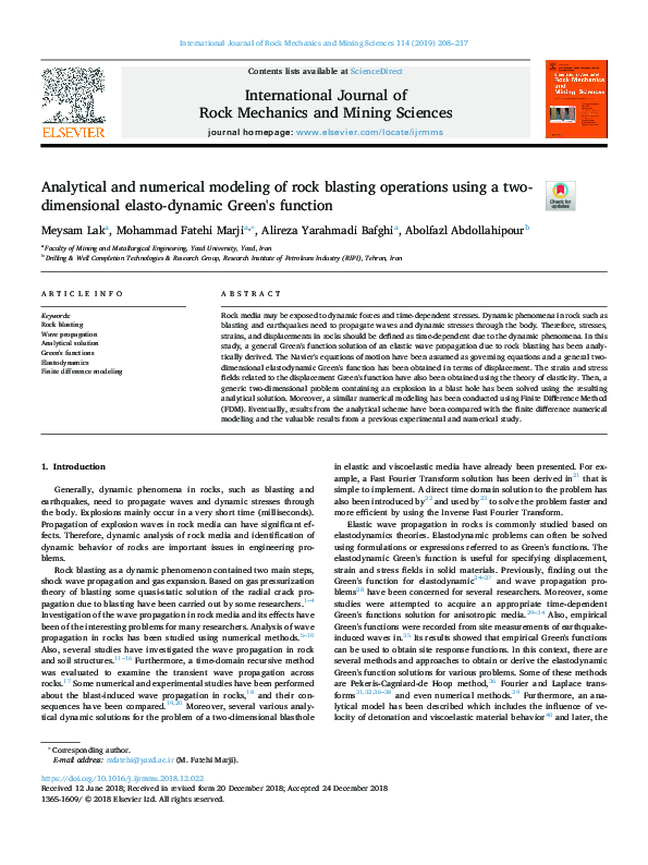 Pdf Analytical And Numerical Modeling Of Rock Blasting Operations Using A Two Dimensional