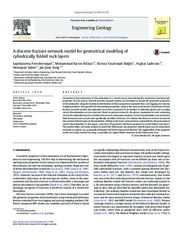 Pdf A Discrete Fracture Network Model For Geometrical Modeling Of Cylindrically Folded Rock