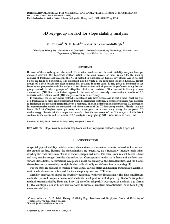 (PDF) 3D key-group method for slope stability analysis