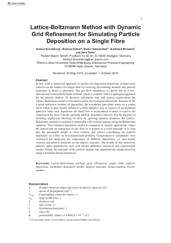 Pdf Lattice Boltzmann Method With Dynamic Grid Refinement For Simulating Particle Deposition