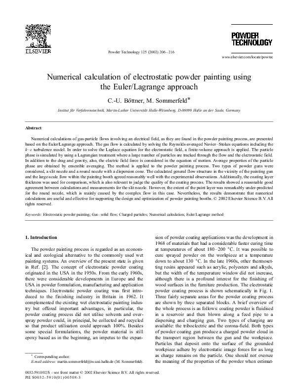 (PDF) Numerical calculation of electrostatic powder painting using the Euler/Lagrange approach