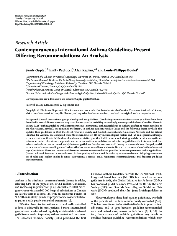 (PDF) Contemporaneous International Asthma Guidelines Present Differing ...