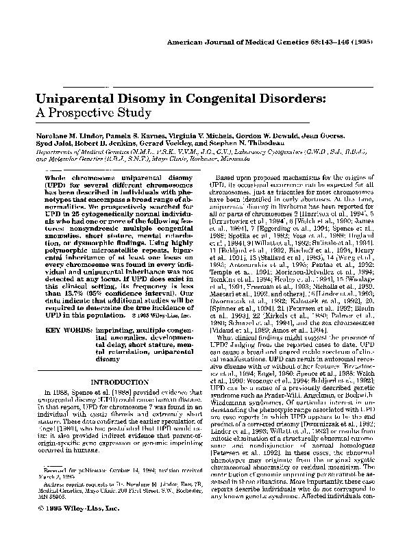(PDF) Uniparental disomy in congenital disorders: A prospective study