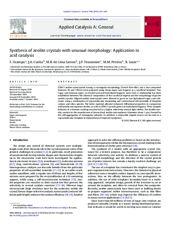 (PDF) Synthesis of zeolite crystals with unusual morphology: Application in acid catalysis