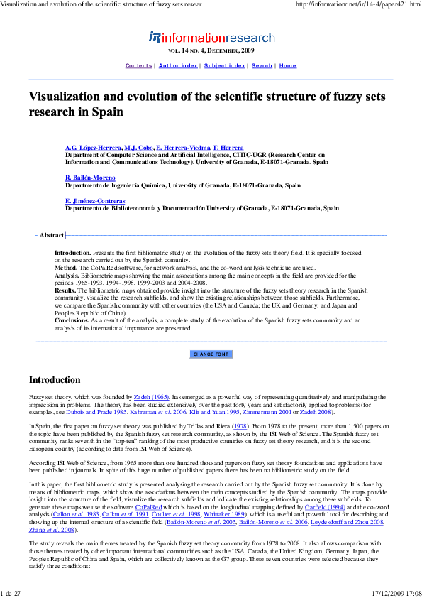 (PDF) Visualization and evolution of the scientific structure of fuzzy sets research in Spain
