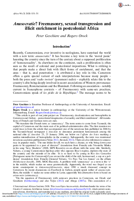 (PDF) Anusocratie? Freemasonry, sexual transgression and illicit ...