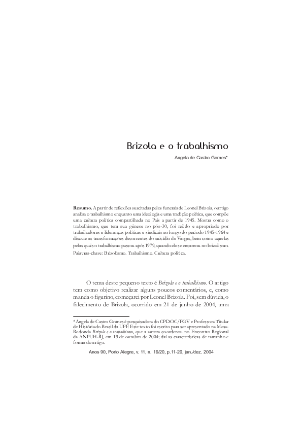 (PDF) Brizola e o trabalhismo