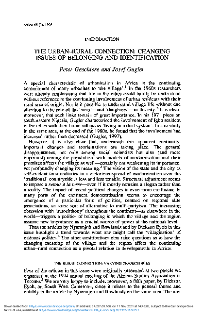 (PDF) Introduction: the urban–rural connection: changing issues of ...