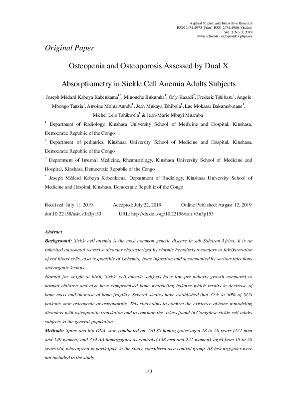 (PDF) Osteopenia and Osteoporosis Assessed by Dual X Absorptiometry in ...