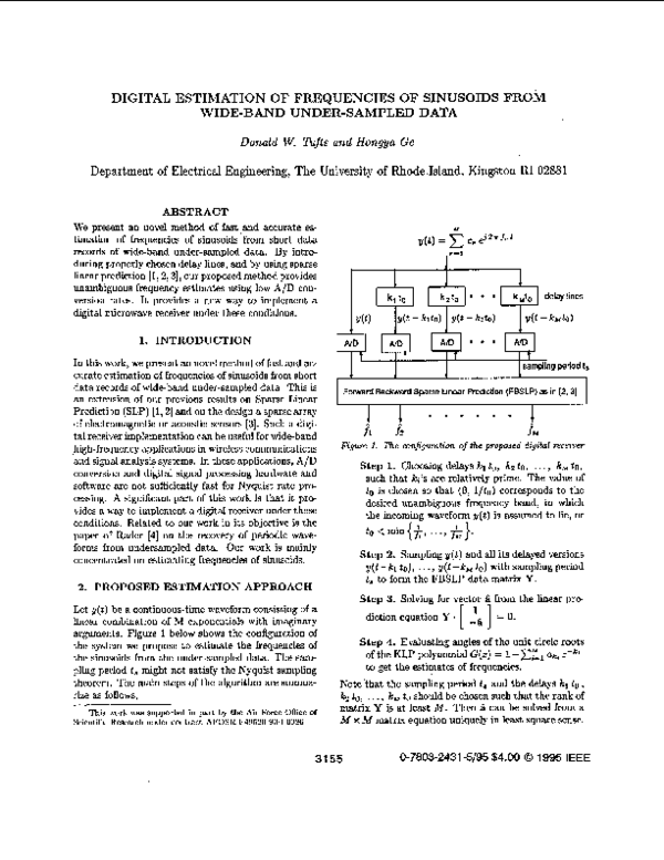 Pdf Digital Estimation Of Frequencies Of Sinusoids From Wide Band Under Sampled Data