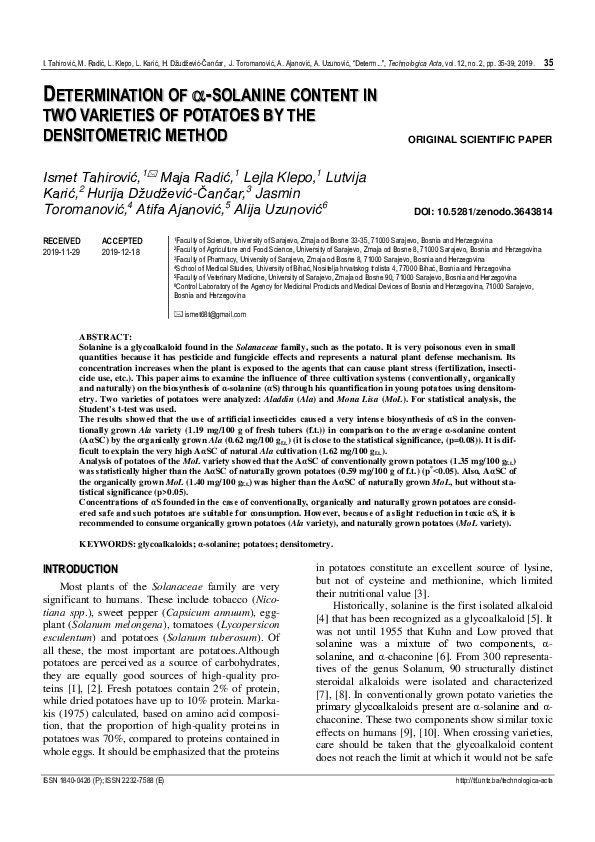 (PDF) Determination of alpha-solanine content in two varieties of ...