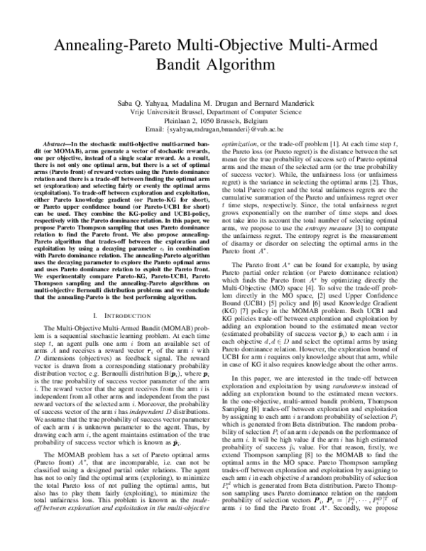 (PDF) Annealing-pareto multi-objective multi-armed bandit algorithm | Bernard Manderick ...