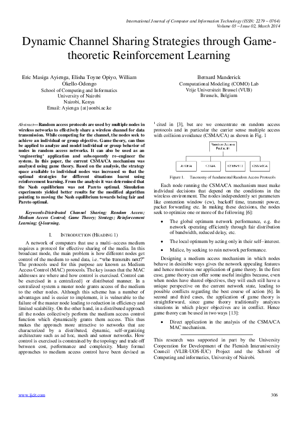 (PDF) Dynamic Channel Sharing Strategies through Game-theoretic Reinforcement Learning
