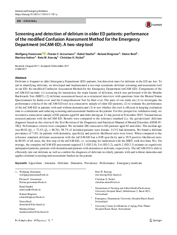 (PDF) Screening and detection of delirium in older ED patients ...
