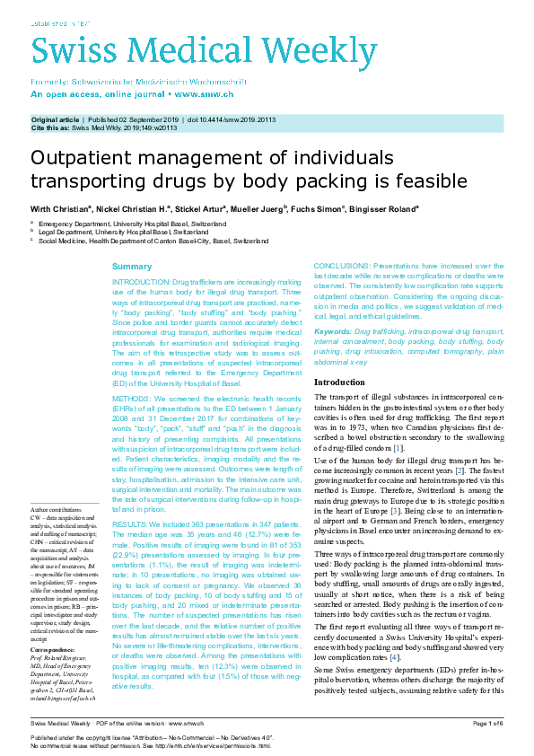 (PDF) Outpatient management of individuals transporting drugs by body ...