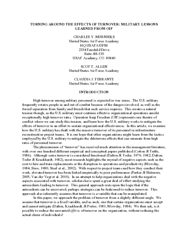 (PDF) Turning Around the Effects of Turnover: Military Lessons Learned ...
