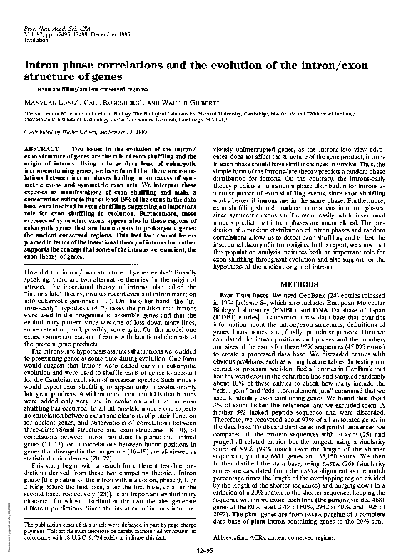 (PDF) Intron phase correlations and the evolution of the intron/exon ...