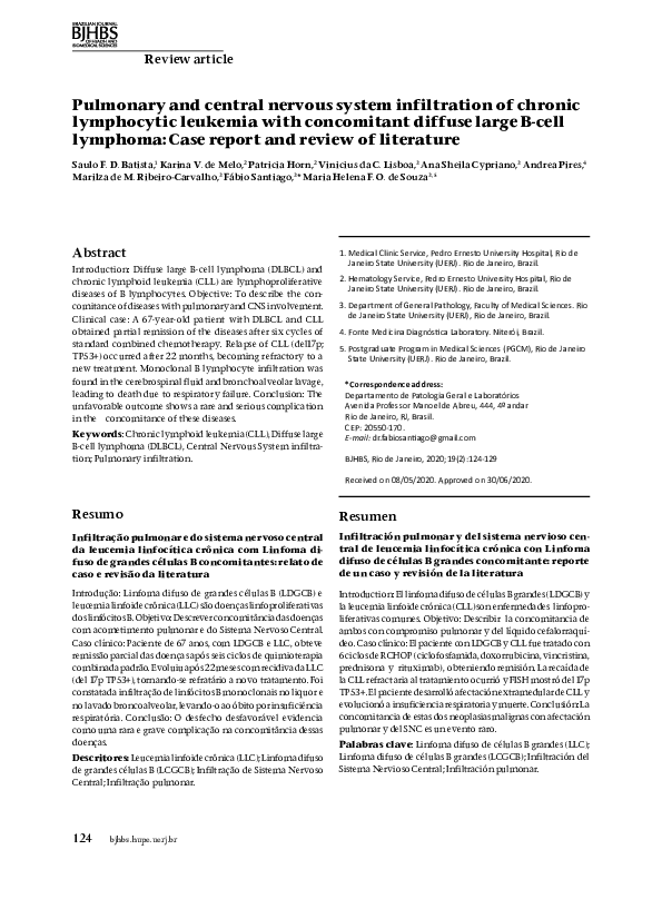 (PDF) Pulmonary and central nervous system infiltration of chronic lymphocytic leukemia with ...